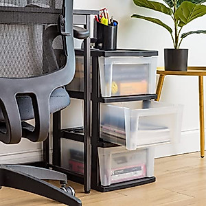 IRIS USA 3-Drawer Plastic Storage Dresser, 2-Pack, Standing Organizer Storage Container Bin with Drawers for Clothes Crafts Classroom Bedroom Dorm, Black/Clear