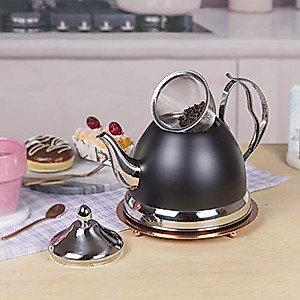 Evco International 77061 Nobili 2.0 Qt. Stainless Steel Tea Kettle with Removable Infuser Basket, quart, Opaque Black, 2.0 quart