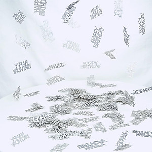 Glitter Silver Happy Birthday Confetti, Birthday Party Table Decorations, Happy Birthday Paper Confetti, Sprinkling Table Scatter for Women Men Boys Girls Birthday Party