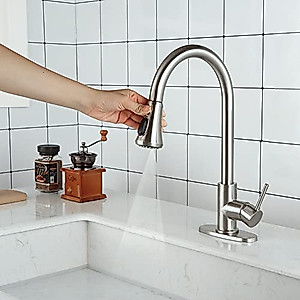 Kitchen Sink Faucet,Hans D'blanc Single Handle Single Hole Brushed Nickel Kitchen Faucet with Pull Down Sprayer 3 Modes for Kitchen RV Bar Sink,Included Deck Plate for Single or 3 Holes