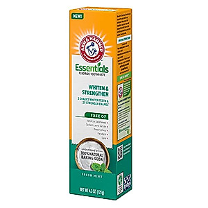 ARM & HAMMER Essentials Whiten & Strengthen Fluoride Toothpaste-4 Pack of 4.3oz Tubes, Fresh Mint- 100% Natural Baking Soda- Fluoride Toothpaste
