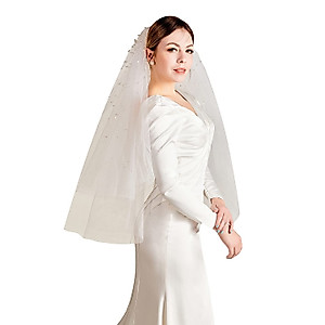 Wedding Veil for Bachelorette Party Wedding Accessories Deco with Comb Bride Pearl Veils for Brides (Ivory, 2T)