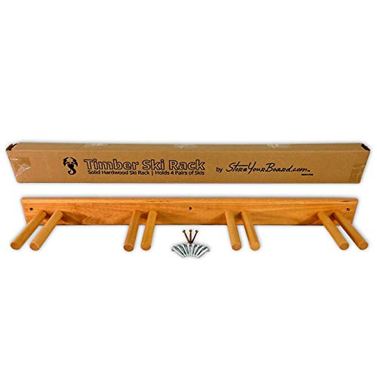 StoreYourBoard Timber Ski Wall Rack, 4 Pairs of Skis Storage, Wood Home and Garage Mount System, Natural Wood