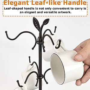 Coffee Mug Holder for Large Mugs, Mug Tree for Counter, Coffee Cup Holder for Countertop, Mug Rack with Tray, Metal Coffee Mug Tree with 6 Hooks, Coffee Counter Bar Accessory & Kitchen Home Organizer