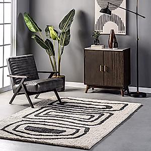 nuLOOM Mica Abstract Circles Shag Area Rug, 9' x 12', Ivory