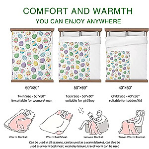 Soft Luxury Easter Blanket Colorful Eggs Flower Warm Throw Blanket for Couch,Lightweight Plush Fuzzy Cozy Easter Blanket Throw,Seasonal Spring Holiday Blankets for Couch Bed Living Room 50"x40"