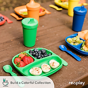 Re-Play Made in USA Deep Walled 3 Compartment Plates, Pack of 3 - Reusable Divided Plates for Kids, Dishwasher and Microwave Safe - Durable Toddler Plates 7.37" x 7.37" x 1.25", White