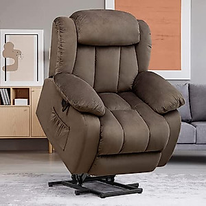SENYUN Electric Power Lift Recliner Chair with Heat & Massage for Elderly, Plush Fabric Reclining Chairs for Seniors Home Living Room, Brown