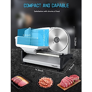 Meat Slicer,TOKASS Electric Deli Food Slicer with Removable 7.5’’ Stainless Steel Blade, Adjustable Thickness Meat Slicer for Home Use, Child Lock Protection, Easy to Clean, Food Slicer Machine-Silver