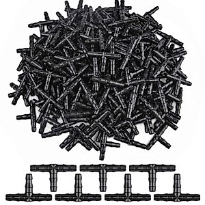 300pcs 1/4" Universal Barbed Tee Fittings, Kalolary Barbed Connectors Drip Irrigation Fits for 4/7mm Water Hose Drip Irrigation Watering System