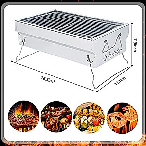 Charcoal Grills, Folding BBQ Grill Portable Grill with Reinforce Support Frame, Small Grill as Grill Accessories, Stainless Steel Table Top Grill Charcoal for Outdoor Cooking,Camping,Backyard Barbecue