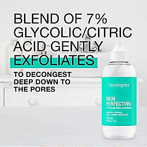 Neutrogena Skin Perfecting Daily Liquid Facial Exfoliant with 7% Glycolic/Citric Acid Blend for Oily Skin, Smoothing & Clarifying Leave-On Face Exfoliator, Oil- & Fragrance-Free, 4 fl. oz