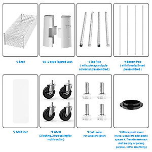 Heavy-Duty Wire Shelving Unit - 7-Tier, 2450lbs Capacity, NSF Certified, Adjustable Metal Storage Rack with Wheels & Liners, 82"H x 48"L x 18"D - Ideal for Kitchen, Garage, Closet, Basement - White