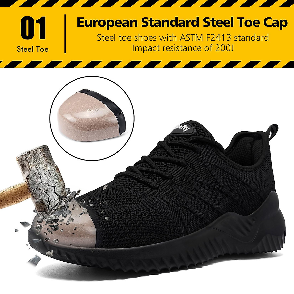 Tinefiy Steel Toe Shoes for Women Lightweight Comfortable Slip Resistant Safety Work Sneakers Cushion Puncture Proof Shoes Indestructible Shoe Size 5