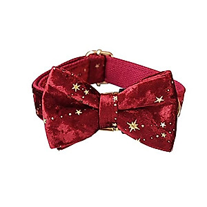 CXDTBH Personalized Dog Collar Christmas Red Velvet Bow Tie Pet Collar and Leash Set with Golden Stars Festival Dog (Color : D , Size : XL )
