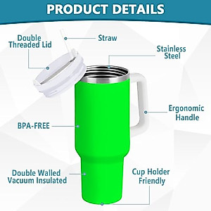 MCHIVER Neon Green Tumbler with Lid and Straw 40 oz Insulated Water Bottle Leakproof Water Tumblers for Hot and Cold Drinks