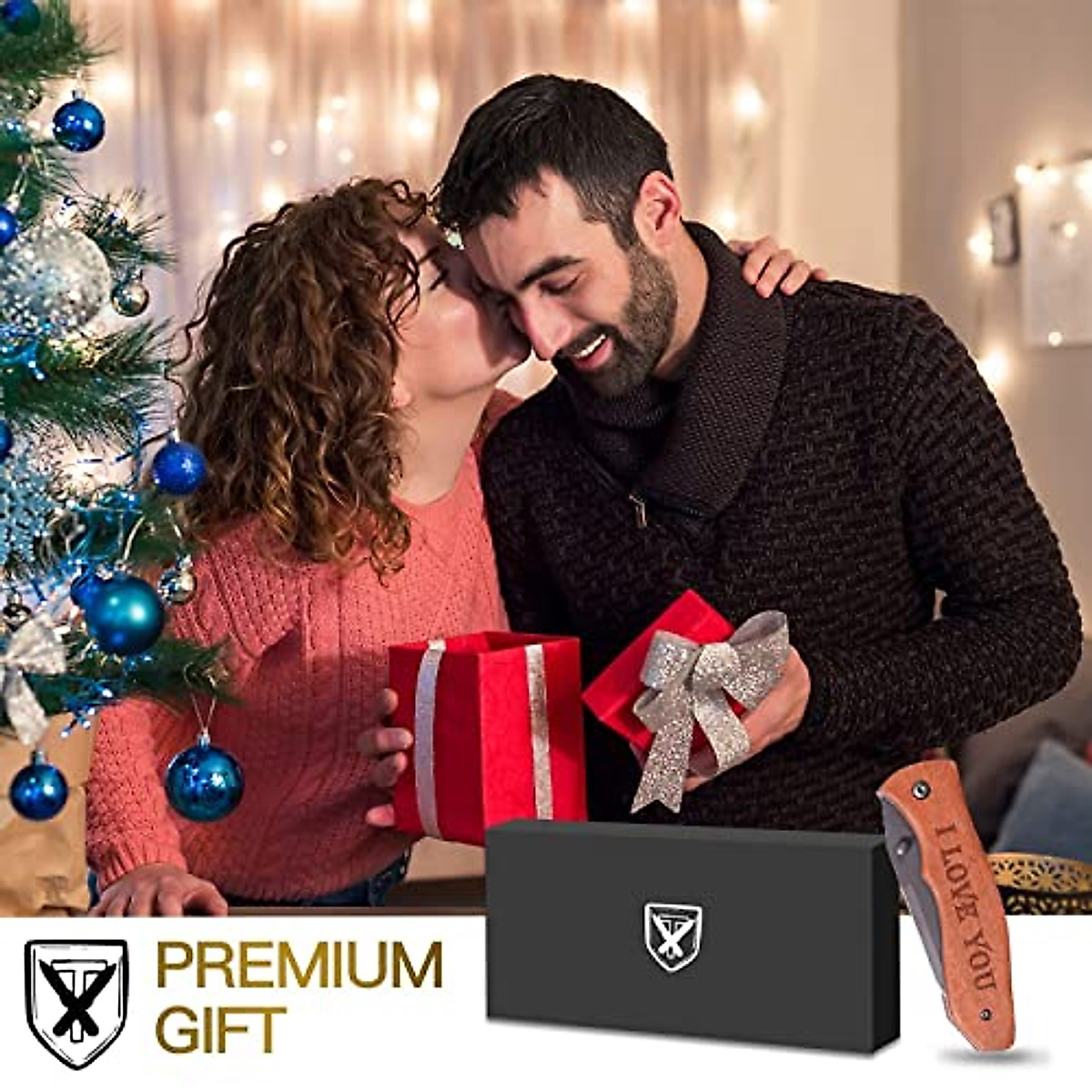 Gifts for Men Dad Husband Him, Survival Kit 14 in 1, Survival Gear and Equipment,Pocket Knife Multitool,Engraved Wood Pocket Knife I Love You, Unique Birthday Gift Idea for Men, Mens Stocking Stuffers