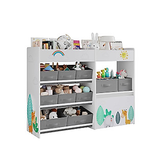 BOTLOG Toy Storage Organizer, Toy Bookshelf with 10 Fabric Bins and Movable Toy Chest, Toy Storage Cabinet for Playroom, Nursery, School