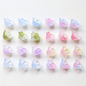 100Pcs Czech Glass Flower Beads,Rainbow Mix Trumpet Crystal Loose Glass Beads,Bulk Bell Flower Spacer Beads,for DIY Jewelry Making, Beading Projects, Bracelets, Necklaces, Earrings