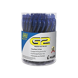 PILOT® G2 Premium Retractable Gel Ink Pens, Fine/Medium Point, 0.7 mm, Gray/Silver Barrel, Blue Ink, Pack Of 36 Pens