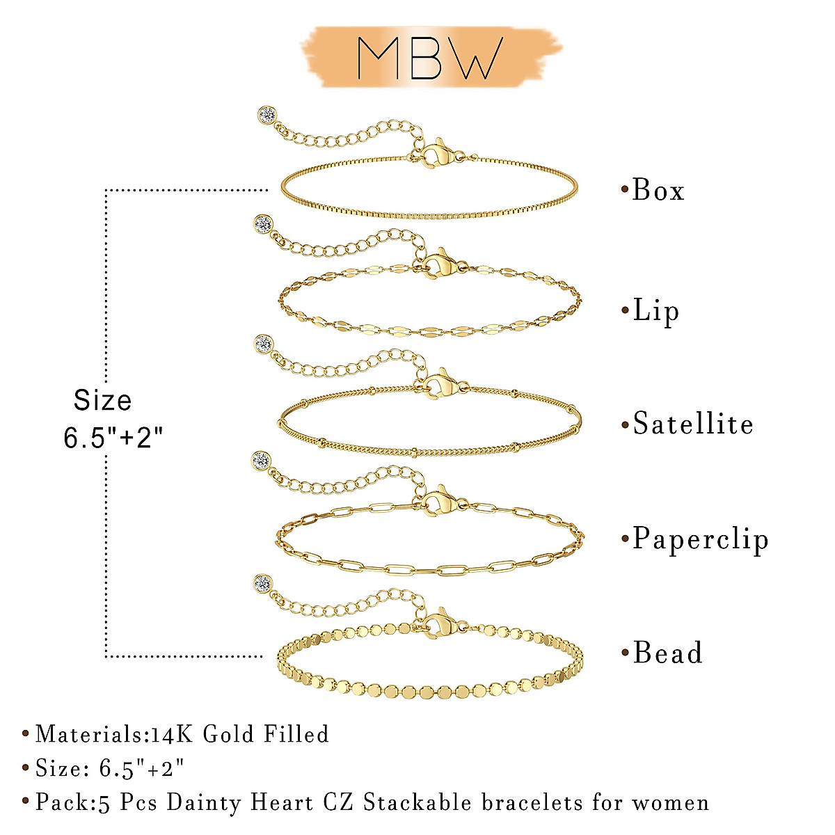 MBW Gold Bracelets for Women Trendy, Dainty 14K Gold Plated Bracelet Stack Beaded Chain Bracelet Set Thin Small Cute Paperclip Bracelets Fashion Waterproof Jewelry Gift Gold Accessories for Women