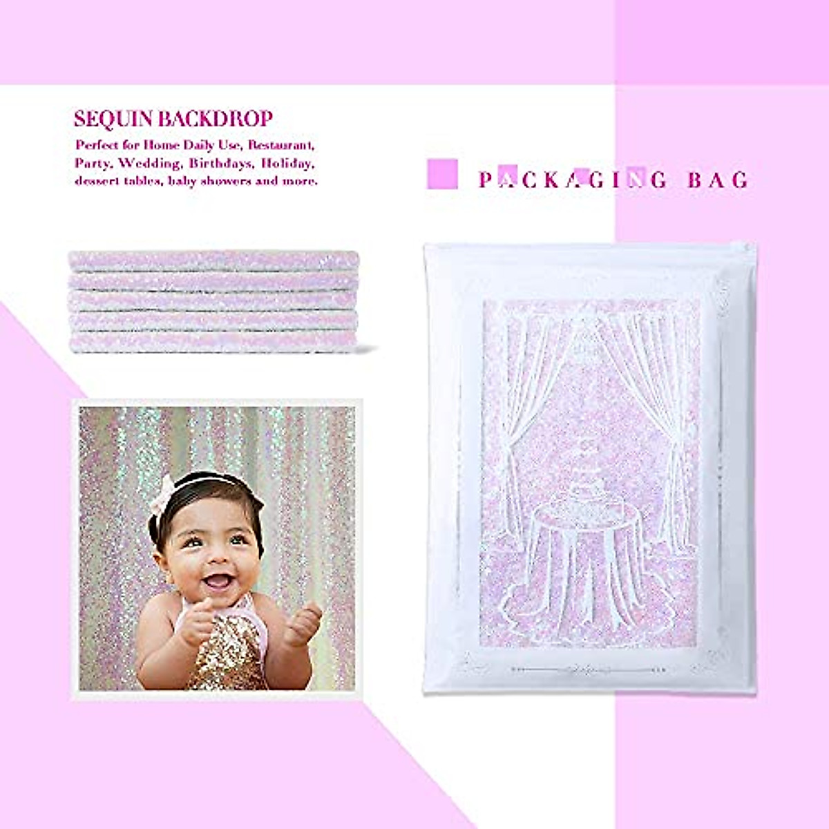 Sequin Backdrop Curtains Iridescent White Curtain for Wedding Backdrop 2 Packs 2ftx8ft Shimmer Wall Iridescent Birthday Backdrop Glitter Curtains