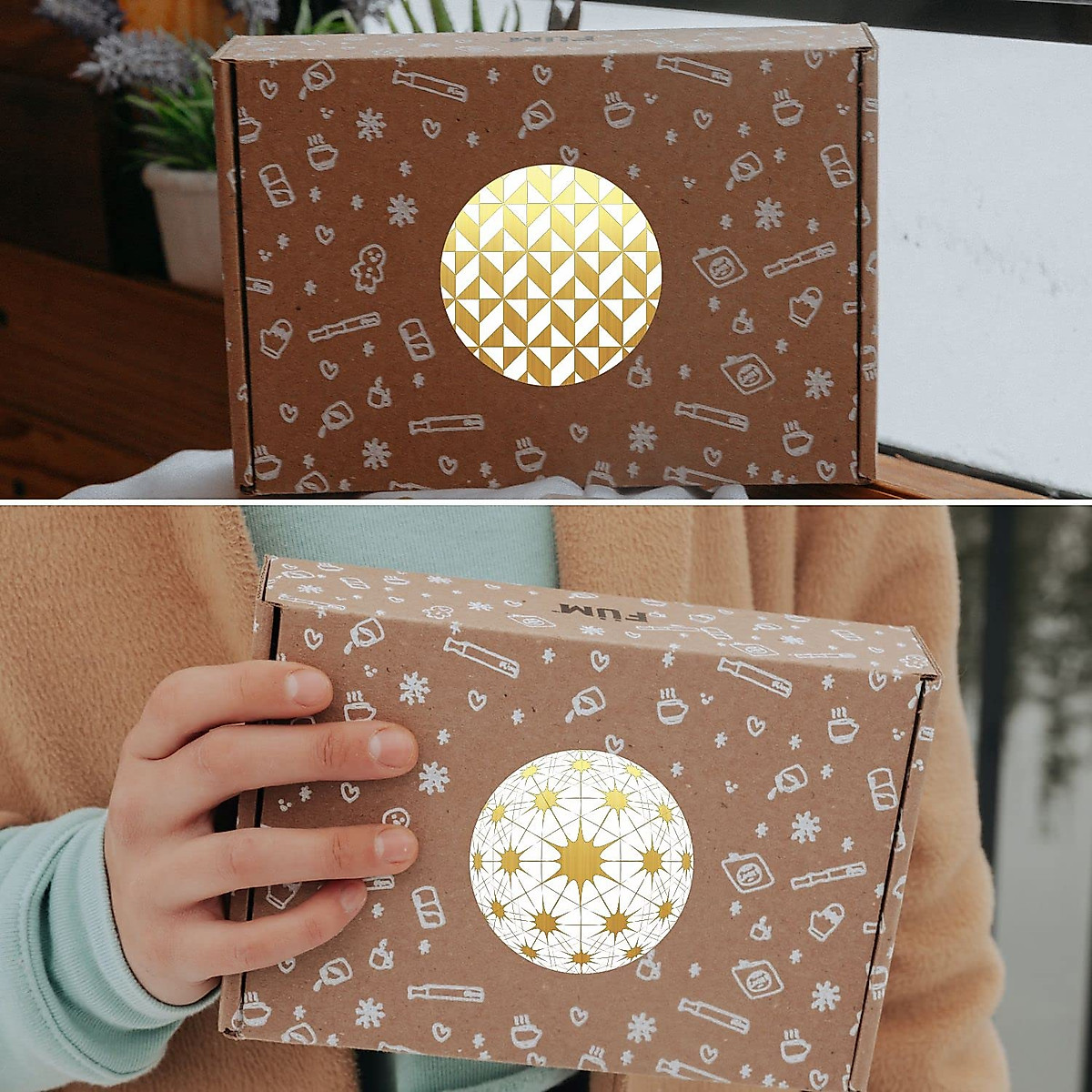 PARTH IMPEX Decorative Gold Stickers Envelope Seals - (Pack of 120) 2" Large Round Labels for Christmas Happy Holidays New Year Birthday Cards - Geometric Pattern