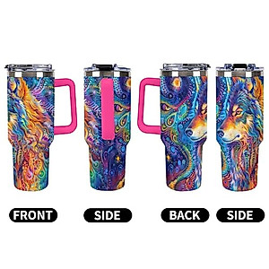 Wolf Insulated Tumbler with Lid And Straw Stainless Steel Travel Coffee Mug 40oz Light Rose Red-style