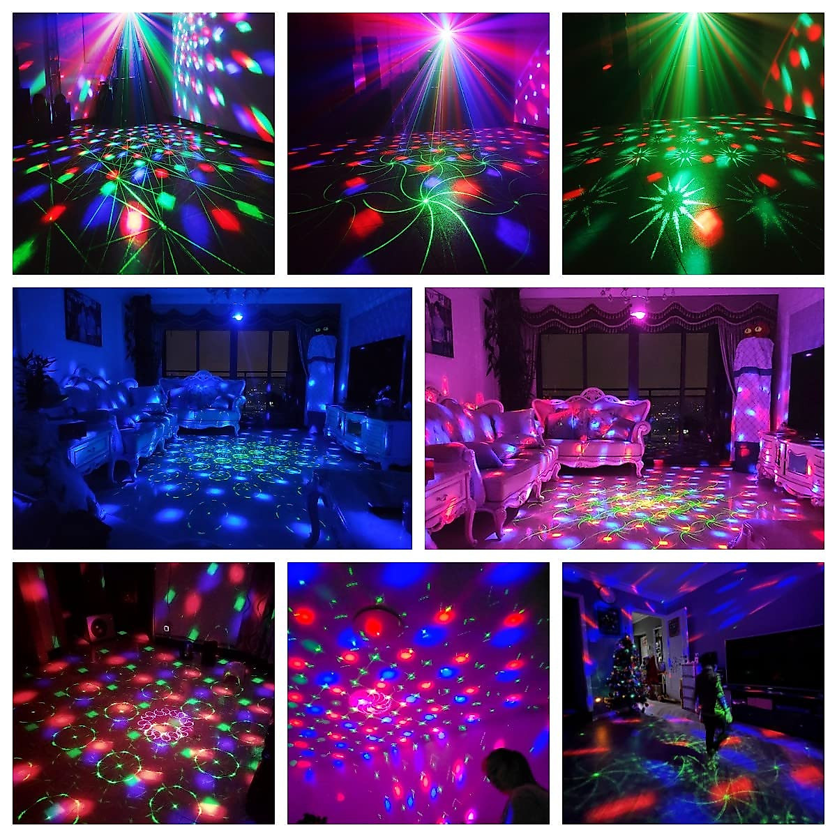 Dj Party Disco Ball Lights with Pattern and Sound Activated, 10 ft USB Cable, Laucnpty LED Stage Strobe Light That Sync with Music, Christmas Rave/Home Karaoke/Dance/Club Bar Lights for Parties