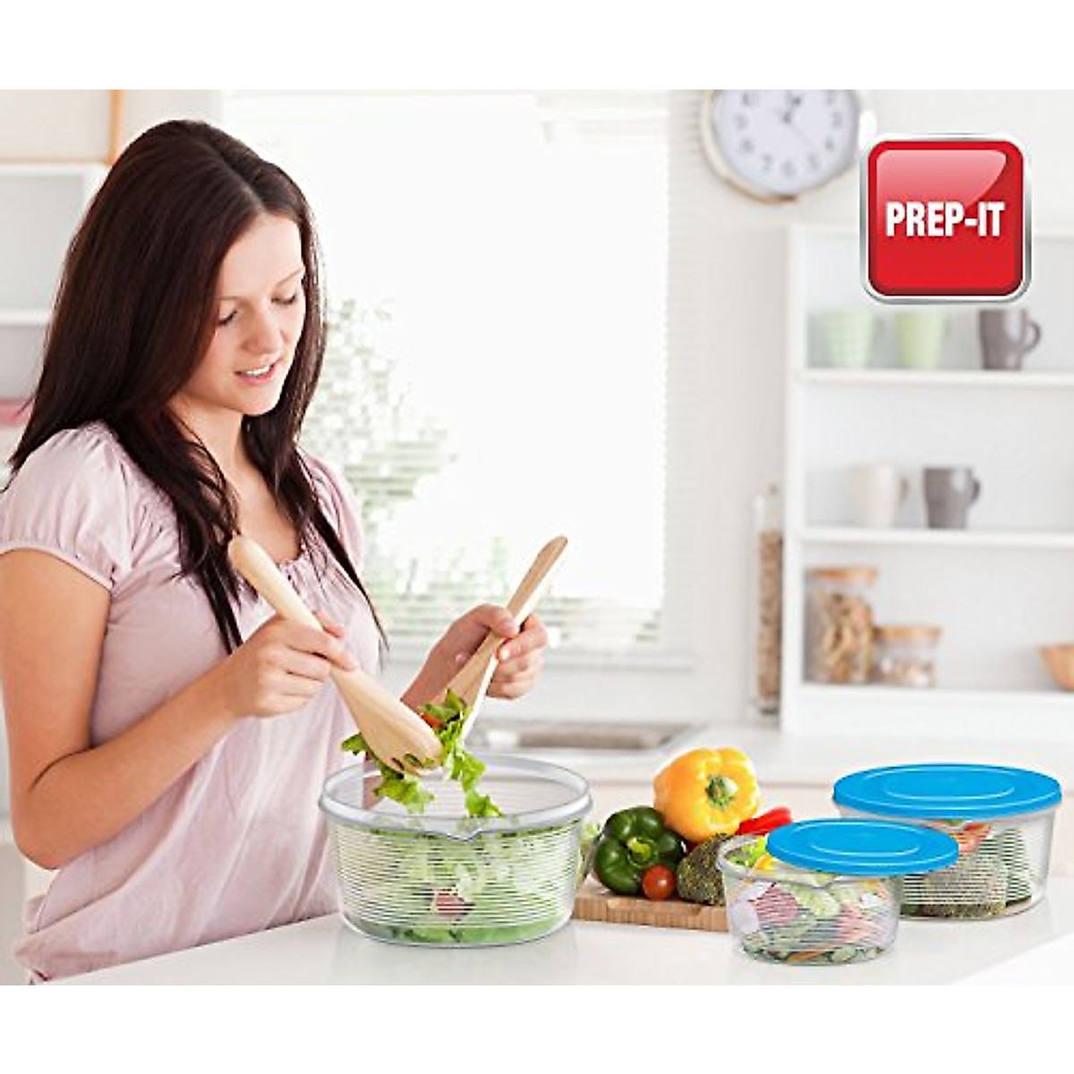 Mixing Bowl Set with Lids; Kitchen Food Storage Containers, Plastic Airtight Nesting Stackable Meal Prep 12 Piece, 6 Bowls & 6 Covers; No Spill Leakproof Lightweight - for Baking, Salad, Picnic (Blue)