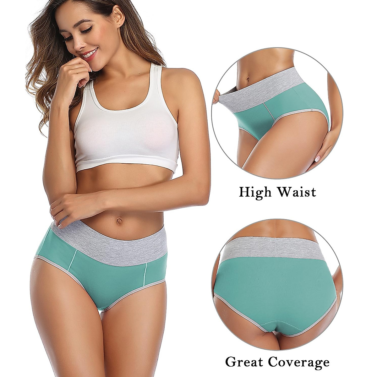 wirarpa Women's Cotton Underwear High Waist Briefs Ladies Soft Breathable Panties Full Coverage Underpants 5 Pack 4X-Large