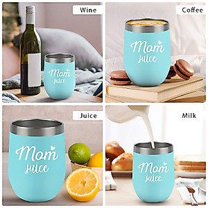 Supkiir Mom Juice, 12 oz Wine Tumbler, Double Wall Vacuum Insulated Wine Glasses with Lid, Stainless Steel Cup for Wine,Coffee,Cocktails|Perfect Mother's Day, Christmas