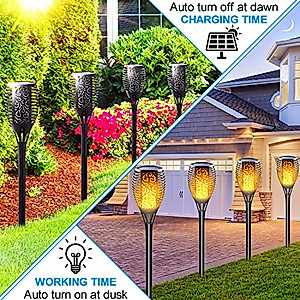 LazyBuddy Solar Outdoor Lights, 8 Pack Solar Torch Light with Flickering Flame, 33LED Solar Powered Tiki Torches for Outside Landscape Decoration Lighting for Garden, Pathway, Lawn, Dusk to Dawn