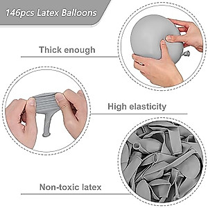 RUBFAC Pastel Grey Balloons, 146pcs Different Sizes Pack of 36 18 12 10 5 Inch for Balloon Garland or Balloon Arch as Graduation Wedding Birthday Baby Shower Anniversary Party Decorations