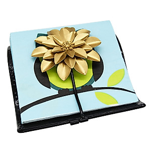 OwlGift Black Flat Napkin Holder w/Golden Flower Weighted Arm, Metal Cocktail Napkin Dispenser, Kitchen Counter Paper Towel Storage, Dining Table Organizer