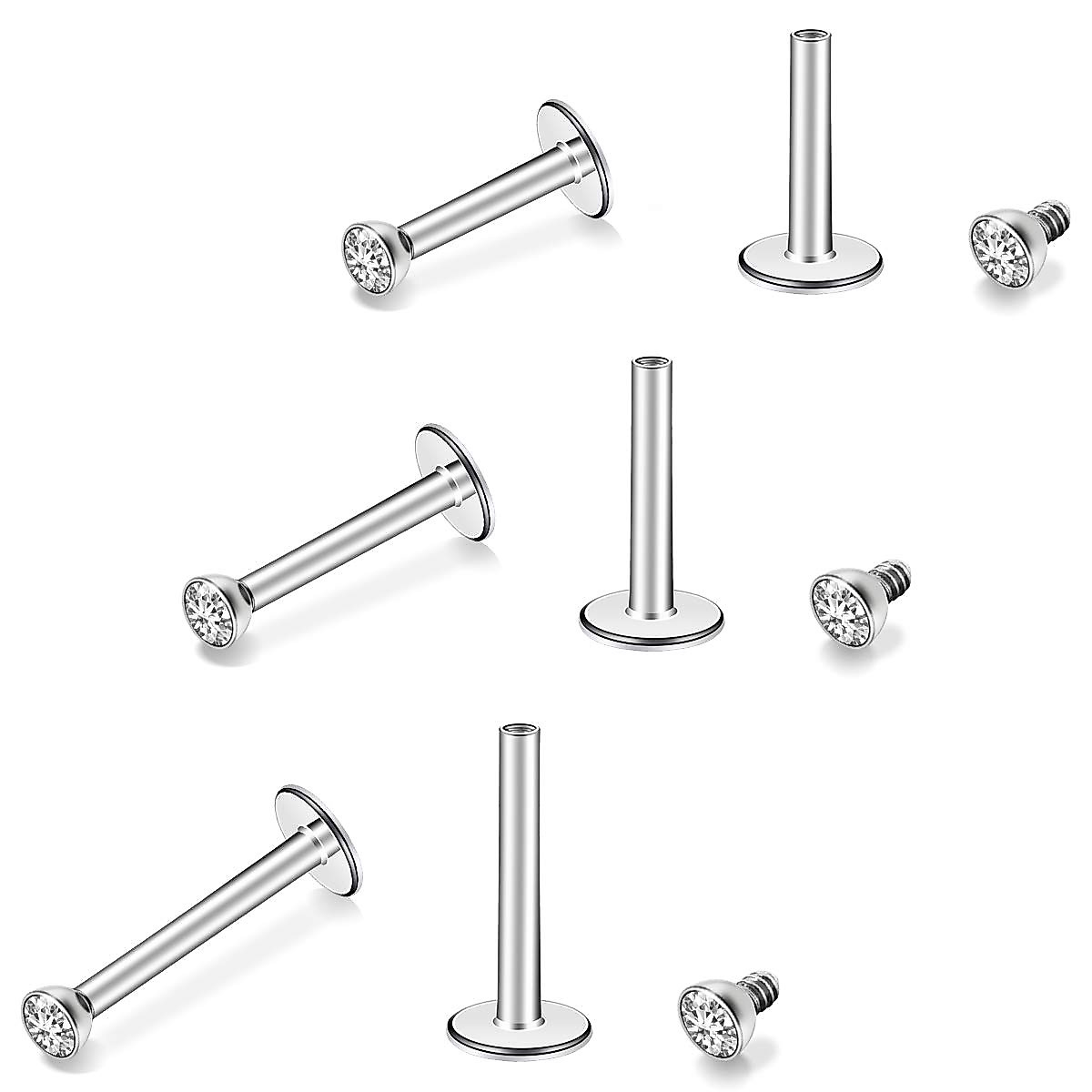CrazyPiercing 6Pcs 16G 6-10MM Stainless Steel Lip Rings Nose Studs Piercing Internally Threaded