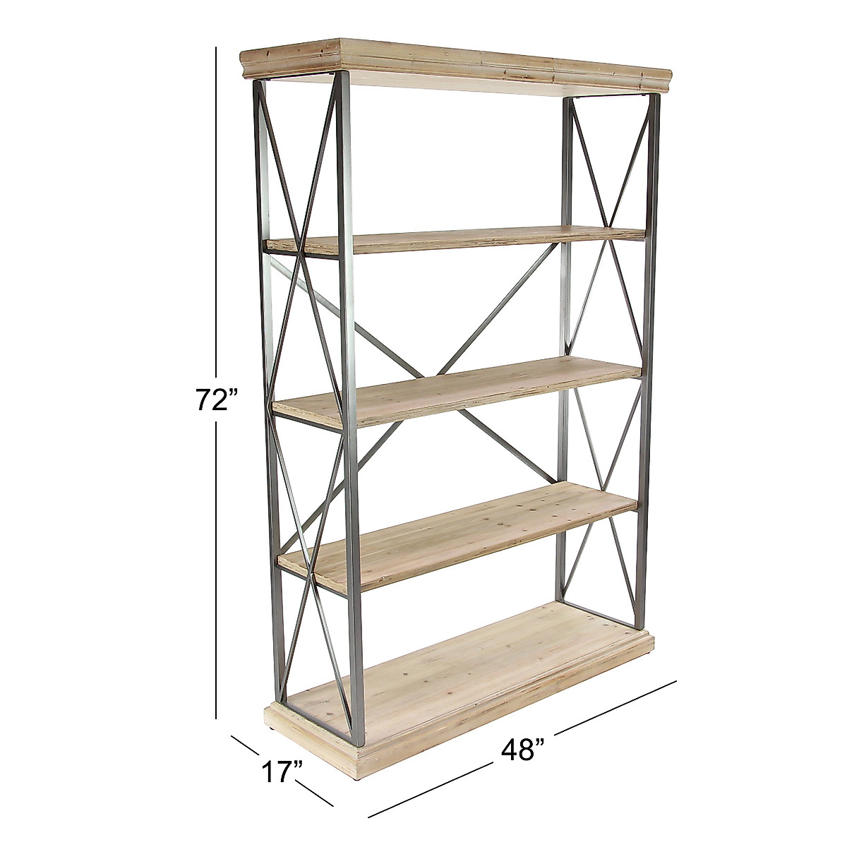 Deco 79 Wood Shelving Unit 5 Shelf with Gray Metal X-Frame, 48" x 17" x 72", Brown