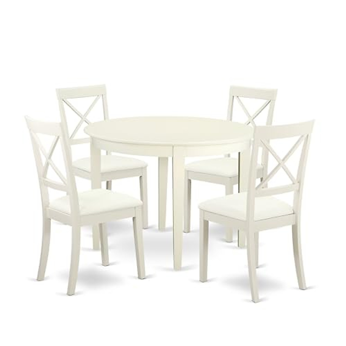 East West Furniture BOST5-LWH-LC 5 Piece Dining Set Includes a Round Dinner Table and 4 Faux Leather Kitchen Dining Chairs, 42x42 Inch, Linen White