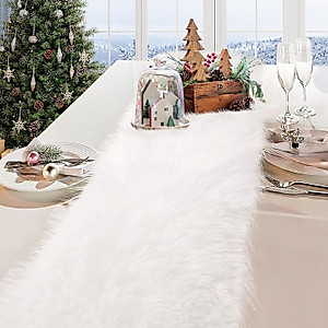 tiosggd White Fur Table Runner Short, 12'' x 48'' Fluffy Dresser Runners for Bedroom, Fuzzy Furry Dresser Cover Top, Birthday Party Farmhouse Home Dining Living Room Coffee Table Decor