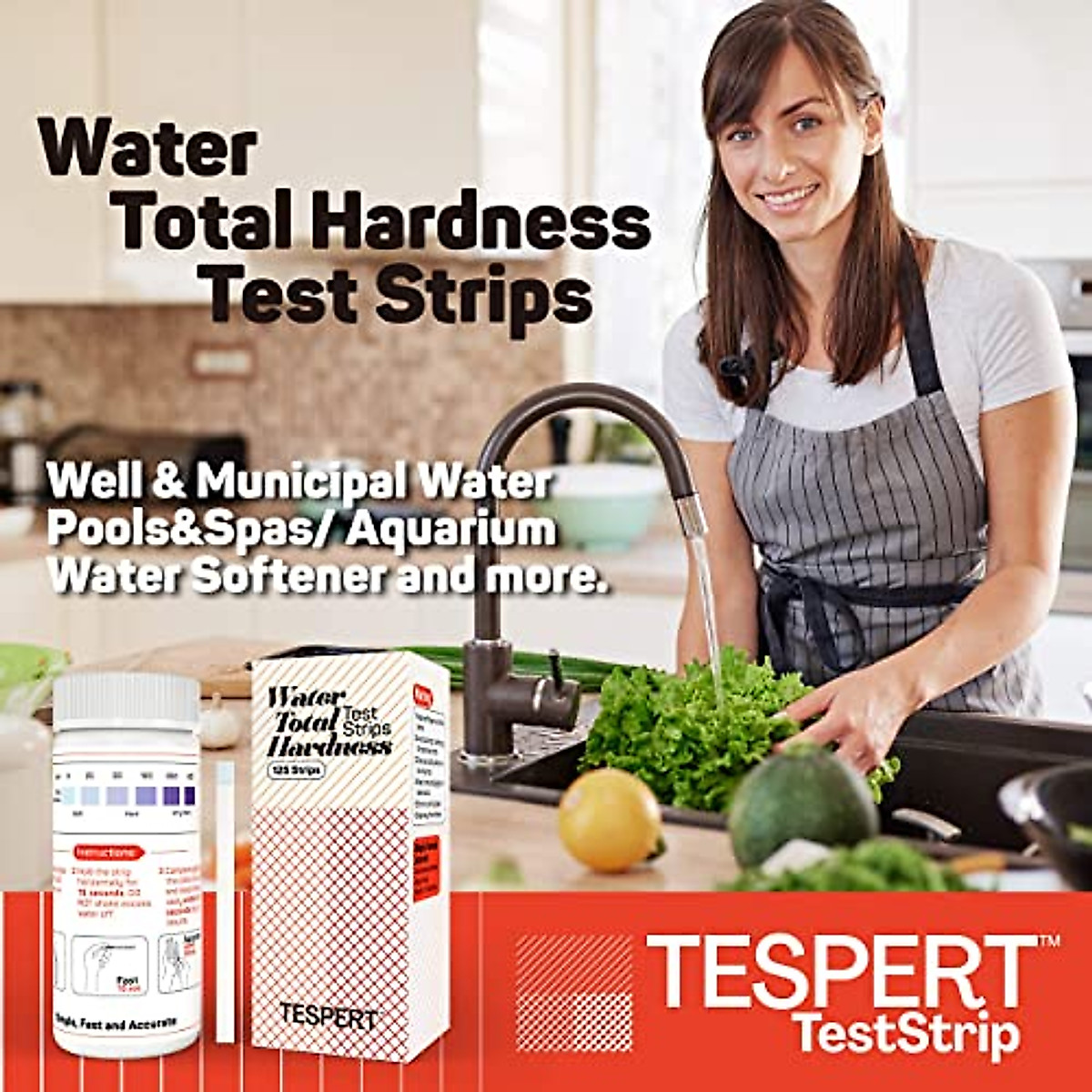 Water Hardness Test Kit: 125 Strips Hard Water Test Kit, TESPERT Water Hardness Test Strips for Water Softener Dishwasher Well Spa Pool