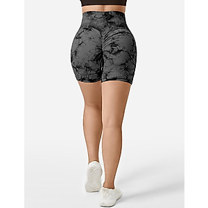 QOQ Womens Tie Dye Workout Biker Shorts Yoga Scrunch Booty High Waisted Tummy Control Athletic Short Leggings Black Grey XL