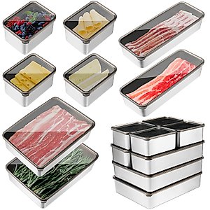 Willinglong 8 Pack Deli Meat Cheese Container for Fridge Increase Capacity Bacon Stainless Steel Containers with Lids Refrigerator Storage Dishwasher Safe