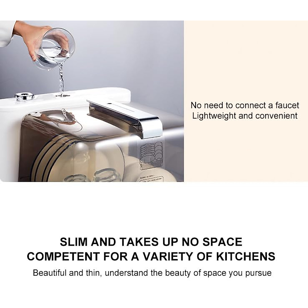 AooDen T09 Portable Dishwasher Countertop Dishwasher with 6L Built-in Water Tank, No Hookup Needed, 4 Washing Programs