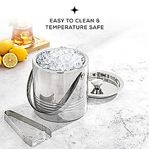 JoyJolt Metal Double Wall Ice Bucket with Lid, Ice Tongs and Strainer. 3L Insulated Ice Bucket for Cocktail Bar, Wine, Home Bar Accessories, Parties, Champagne Bucket. Stainless Steel Ice Buckets