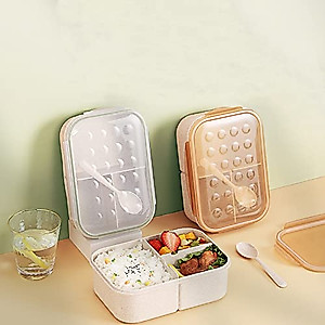 ZOOFOX Set of 3 Bento Box, Leak Proof Lunch Box with 3 Compartments, Reusable Lunch Dinner Containers for Adults, Microwave Safe and Dishwasher Safe (Spoon Included)