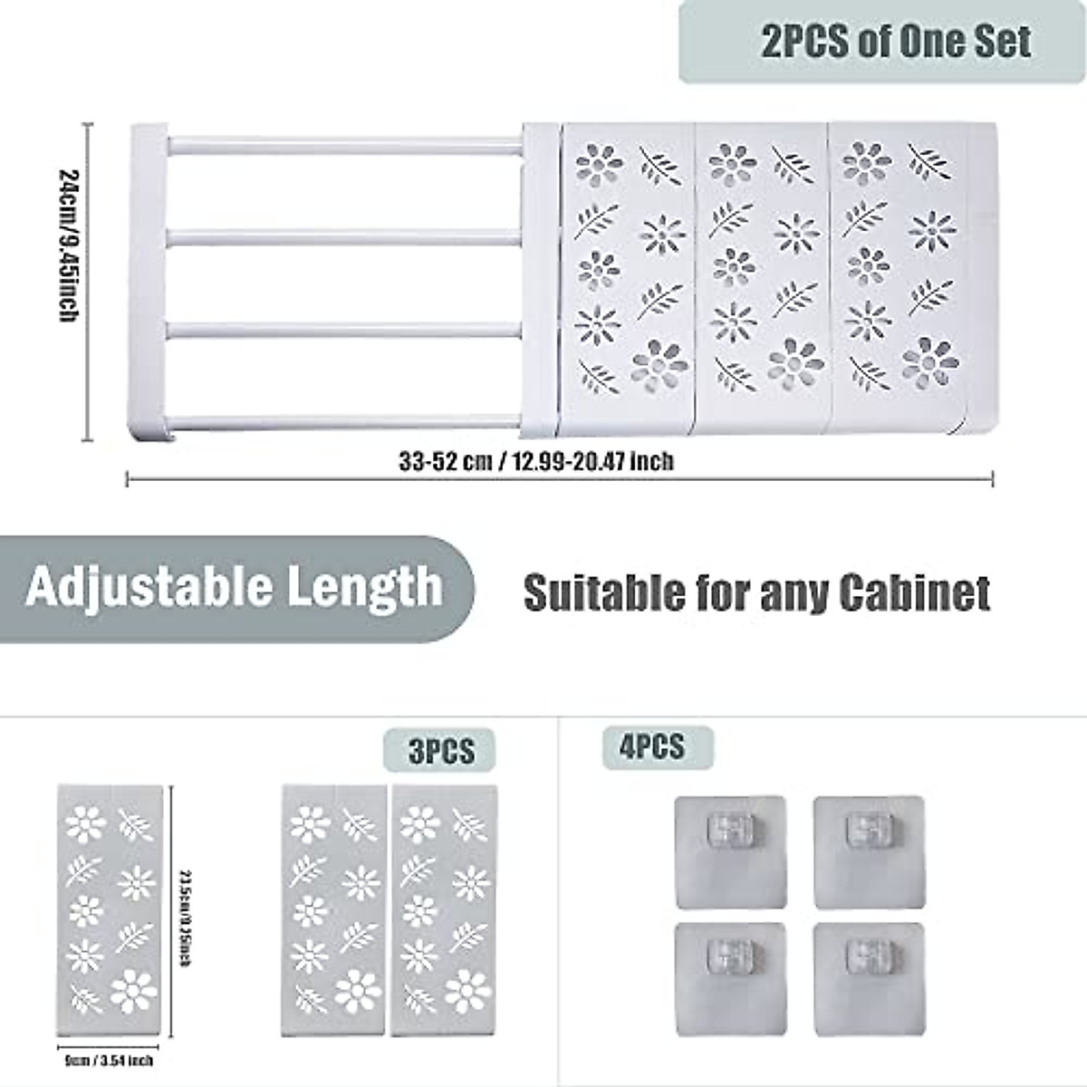 Expandable Closet Tension Shelf Storage Adjustable Closet Shelf Rod Organizer Kitchen Cabinet Divider Separator for Cabinet Wardrobe Cupboard Kitchen Bathroom