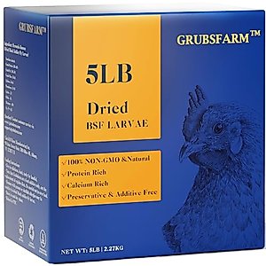 GRUBSFARM Superior to Dried Mealworms for Chickens 5lb - 85X More Calcium Than Mealworms - Non-GMO Chicken Feed - Molting Supplement - BSFL Treats for Hens, Ducks, Turkeys, Wild Birds, Quails