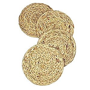 Casaphoria 4 Pack 11.8 inch Natural Hand-Woven Water Hyacinth Placemats,Large Round Braided Rattan Tablemats for Dining Table,Heat Resistant Non-Slip Weave Placemats Handmade