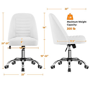 Yaheetech PU Leather Armless Office Chair, Mid Back Desk Chair, Computer Task Chair, Modern Vanity Chair with Rolling Wheels, Metal Base White