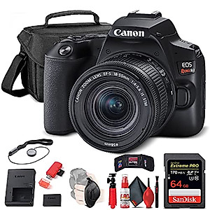 Canon EOS Rebel SL3 DSLR Camera with 18-55mm Lens (Black) (3453C002) + 64GB Memory Card + Case + Card Reader + Flex Tripod + Hand Strap + Cap Keeper + Memory Wallet + Cleaning Kit (Renewed)